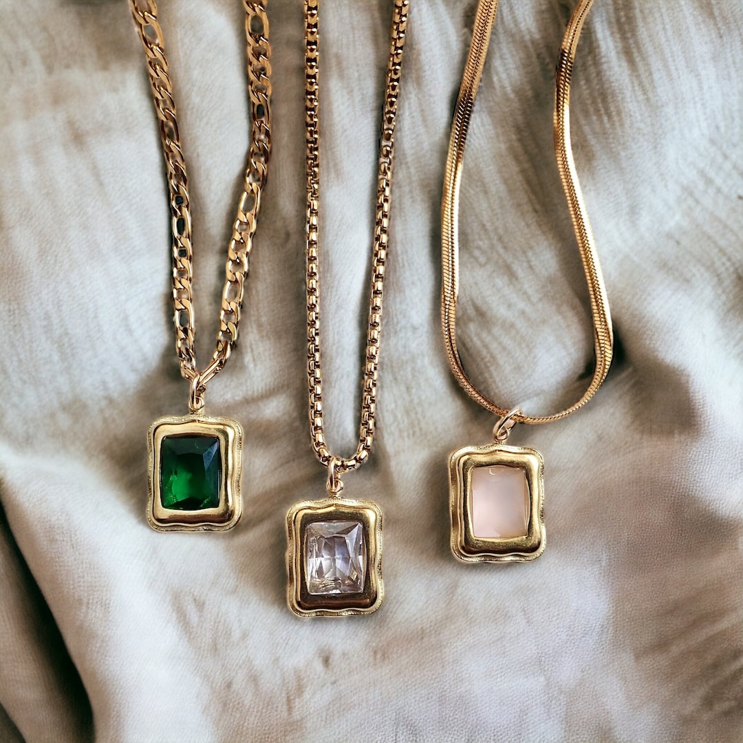 Gemstone Pendant Necklace WATERPROOF Jewelry, Minimalist Gemstone ...