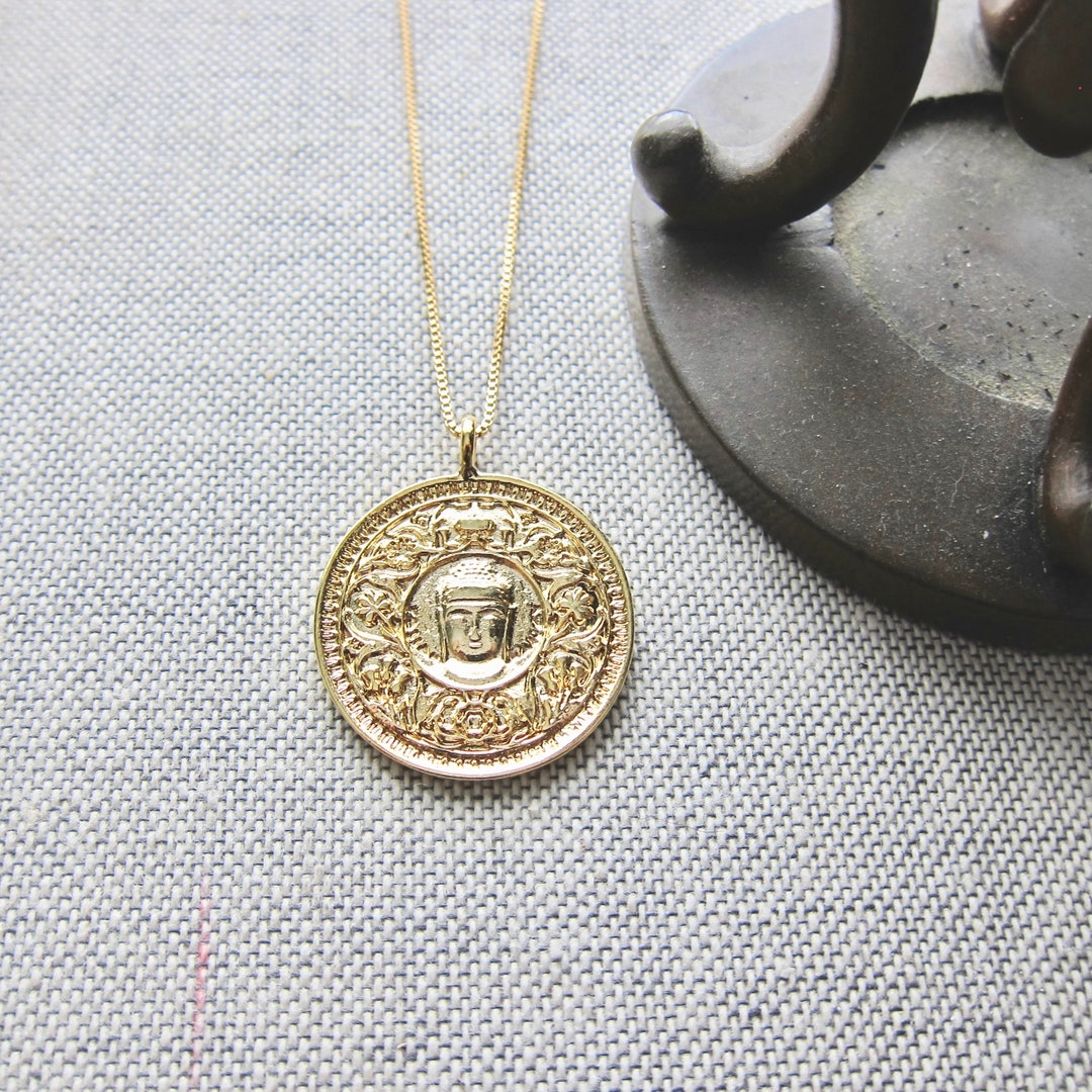 Gold Buddha Medallion Necklace,buddhist Gold Coin Necklace,buddhist ...
