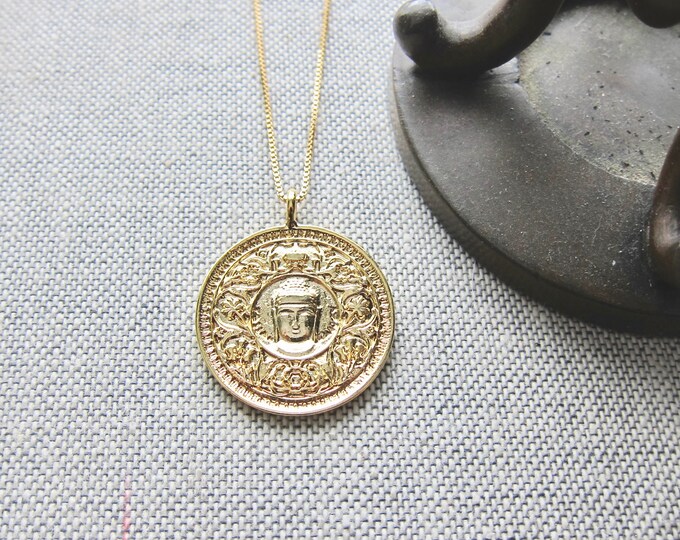 Gold Buddha Medallion Necklace,buddhist Gold Coin Necklace,buddhist ...