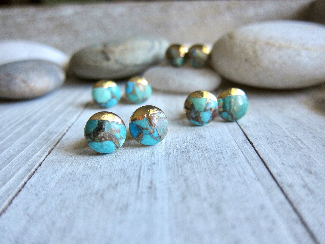 Turquoise Stud Earringsturquoise Earrings Goldgold Turquoise - Etsy