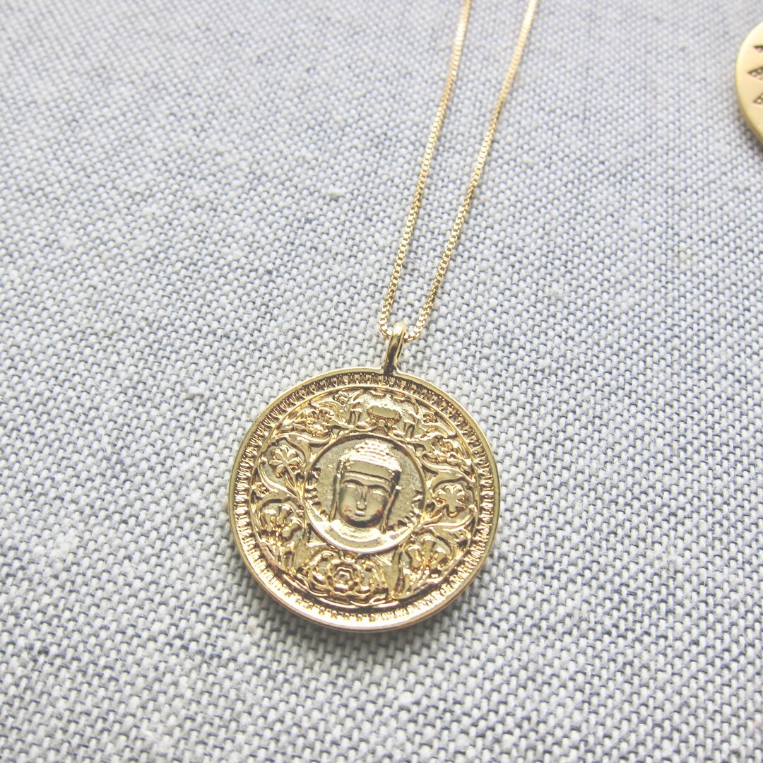 Gold Buddha Medallion Necklace,buddhist Gold Coin Necklace,buddhist ...