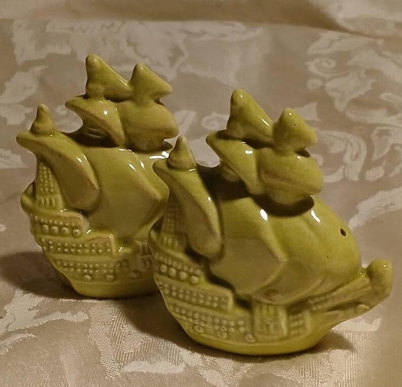 Vintage Sailing Ship Schooner Salt and Pepper Shakers Green Ceramic - Etsy