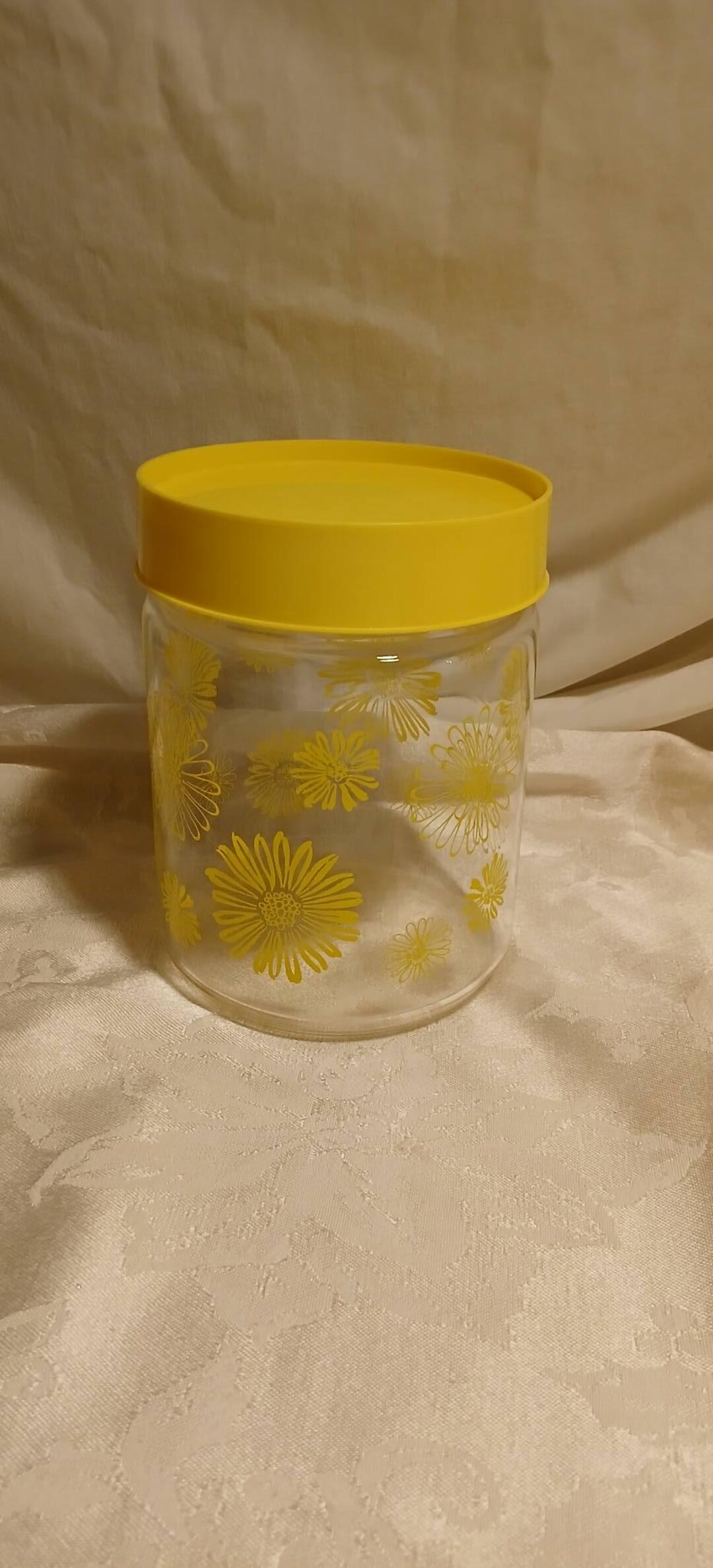 Vintage 1960s Corning Ware Yellow Daisy Glass Canister Yellow Plastic ...