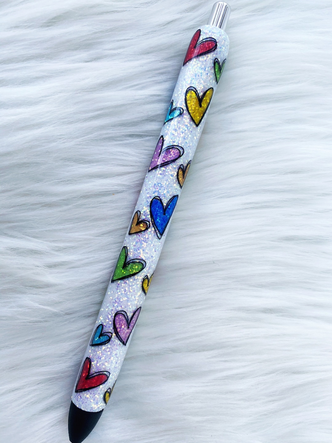 Glitter Heart Pen/ Multicolored Heart Pen/ Glitter Pens/ Planner ...