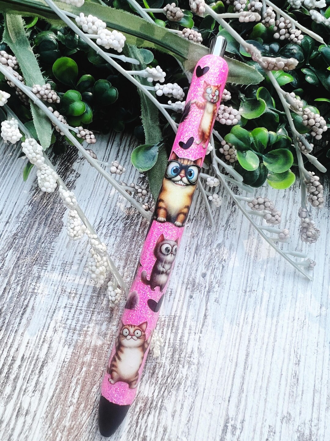 Glitter Cat Pen/ Cat Themed Gel Pen/ Glitter Pens/ Planner Accessories ...