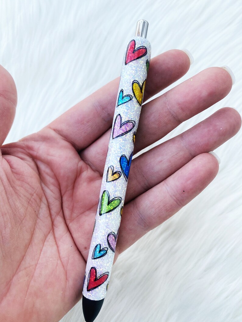 Glitter Heart Pen/ Multicolored Heart Pen/ Glitter Pens/ Planner ...