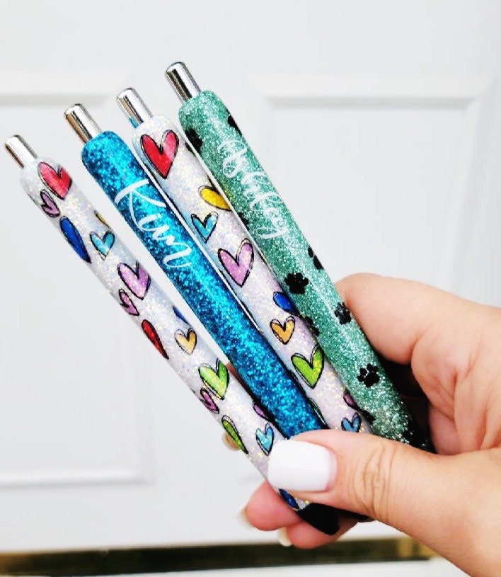 Glitter Heart Pen/ Multicolored Heart Pen/ Glitter Pens/ Planner ...