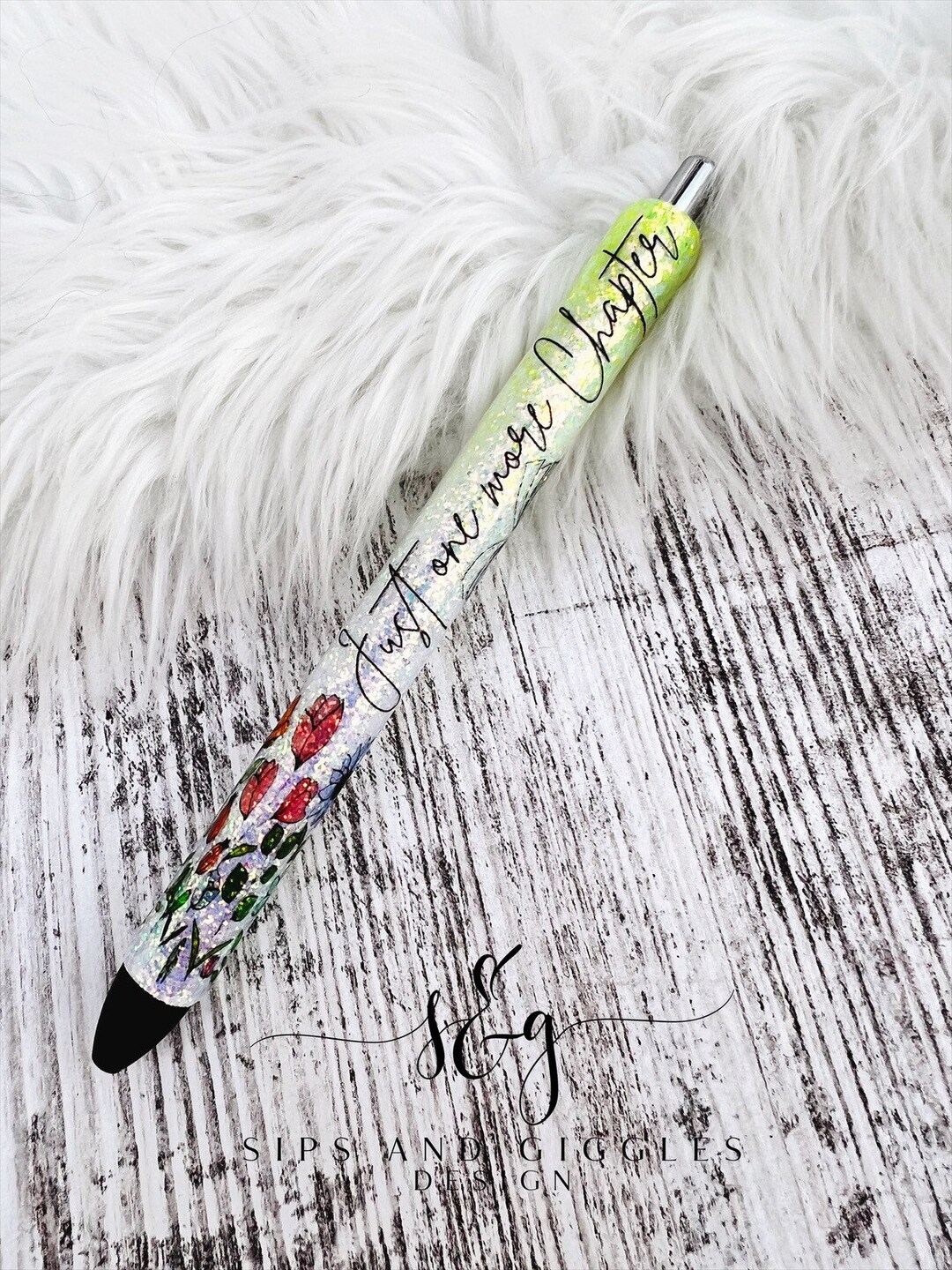 Book Theme Glitter Pen/ Custom Pen/ Planner Accessories/ Epoxy Glitter ...