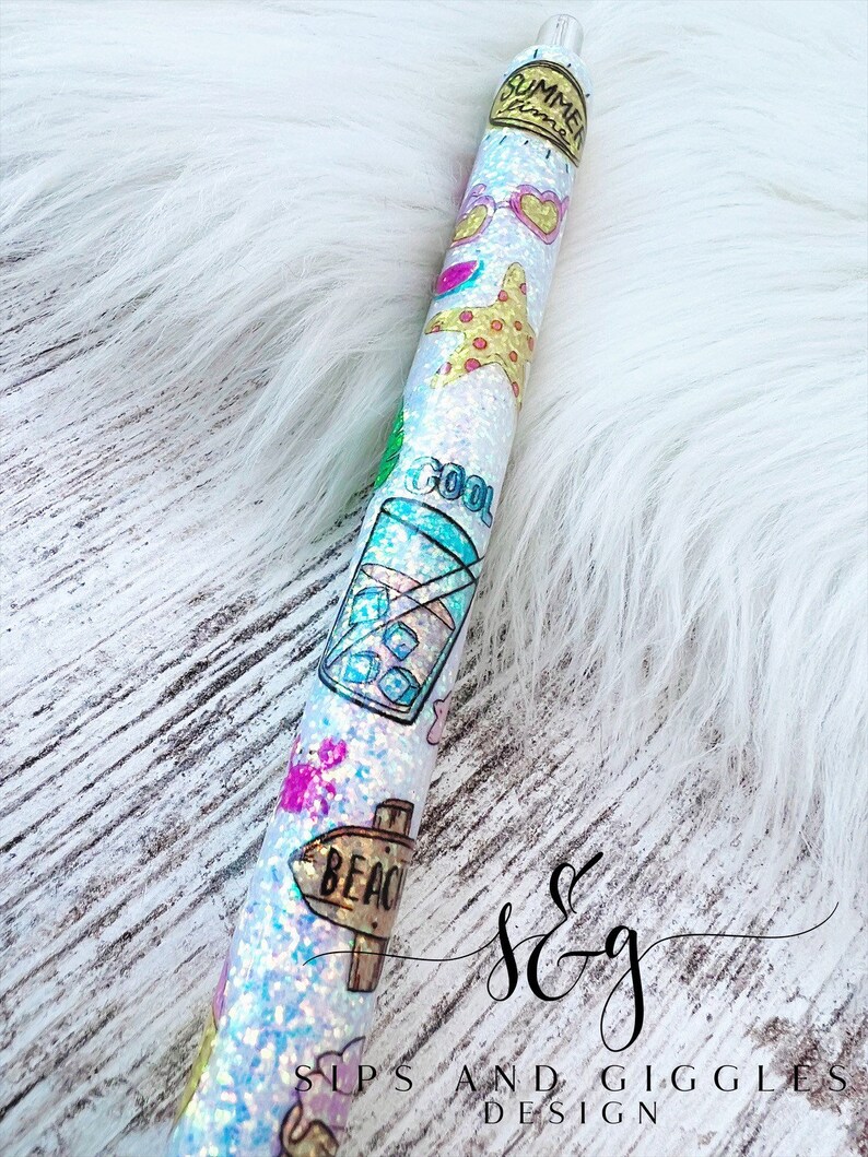 Summer Glitter Pen / Beach Themed Pen / Epoxy Pens / Planner - Etsy