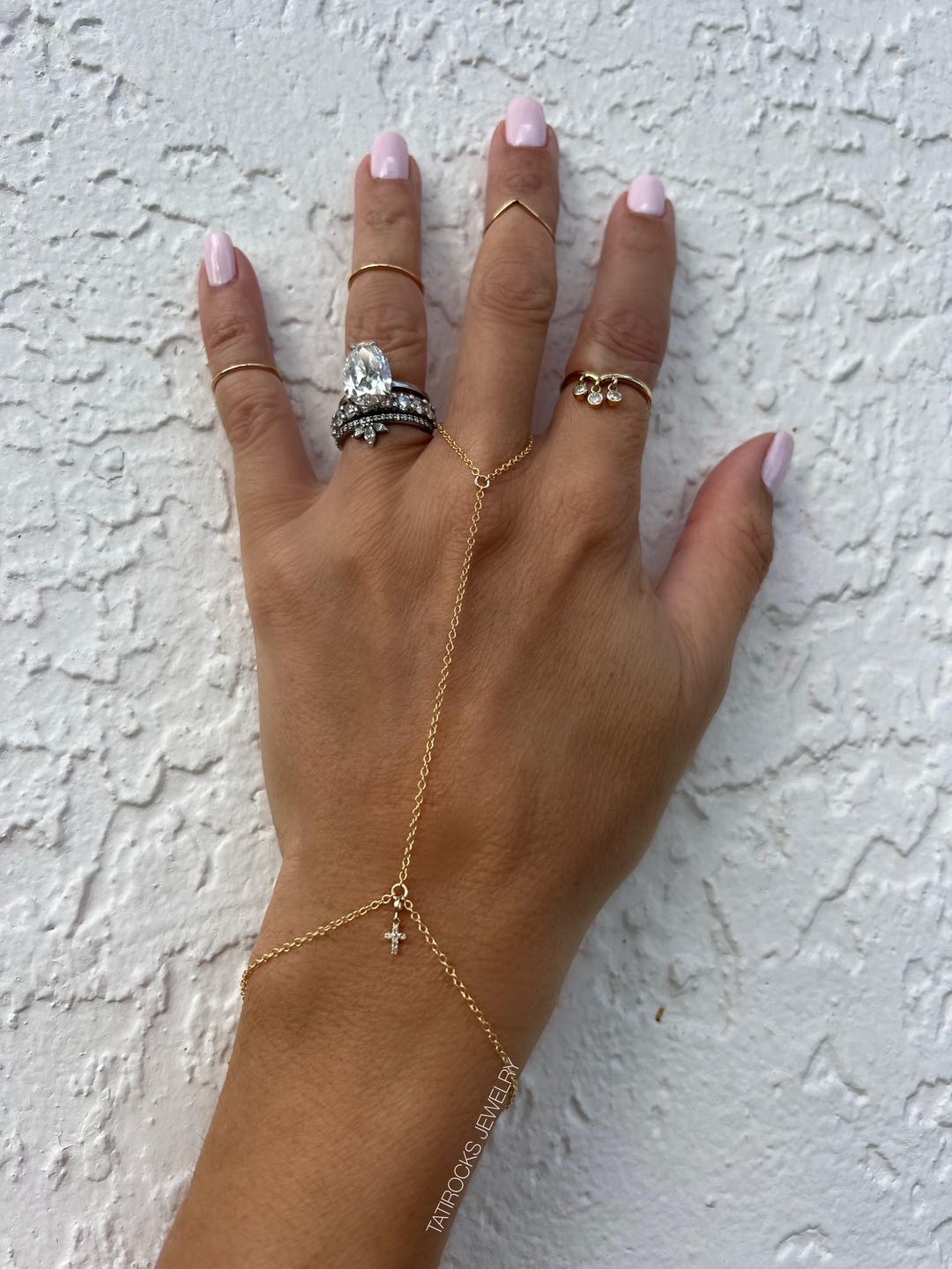 Hope Gold Diamond Cross Finger Bracelet, Diamond Hand Chain, Finger ...