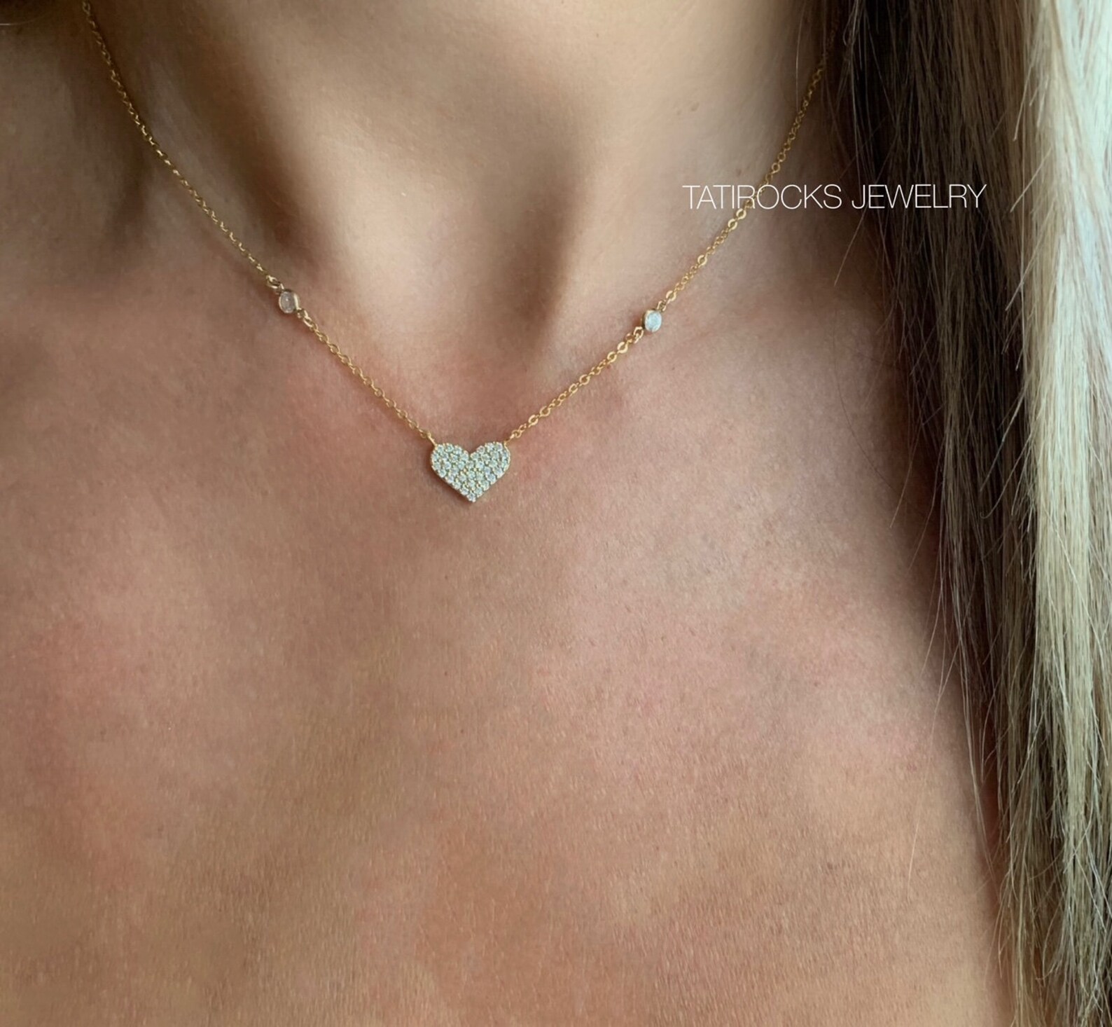 Smitten Cubic Heart Necklace Gold Heart Necklace CZ Heart | Etsy