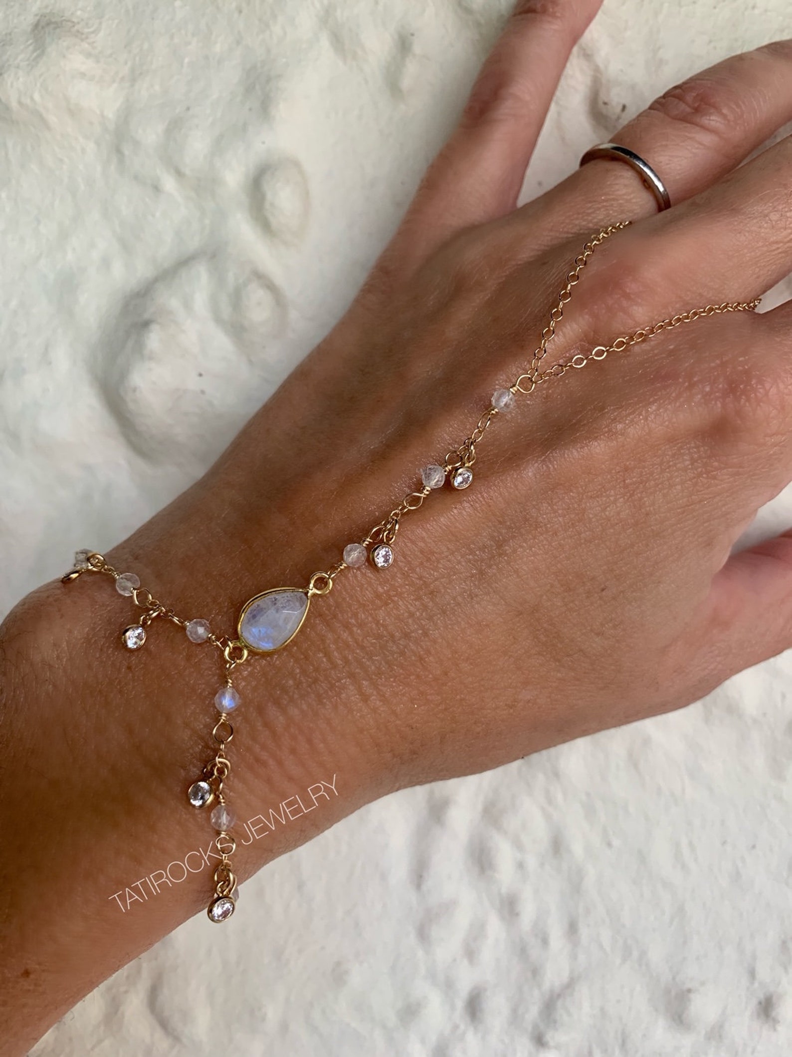 Stardust Moonstone Bracelet Moonstone Hand Chain Shaker Hand - Etsy