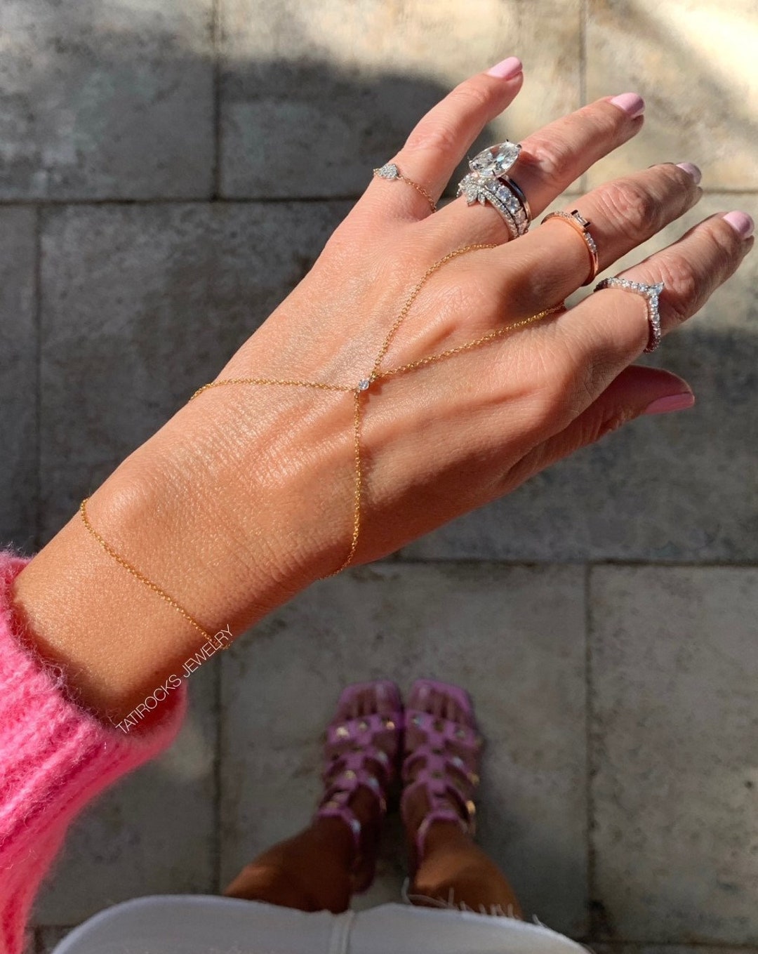 Whisper Gold Diamond Finger Bracelet, Diamond Hand Chain, Finger ...