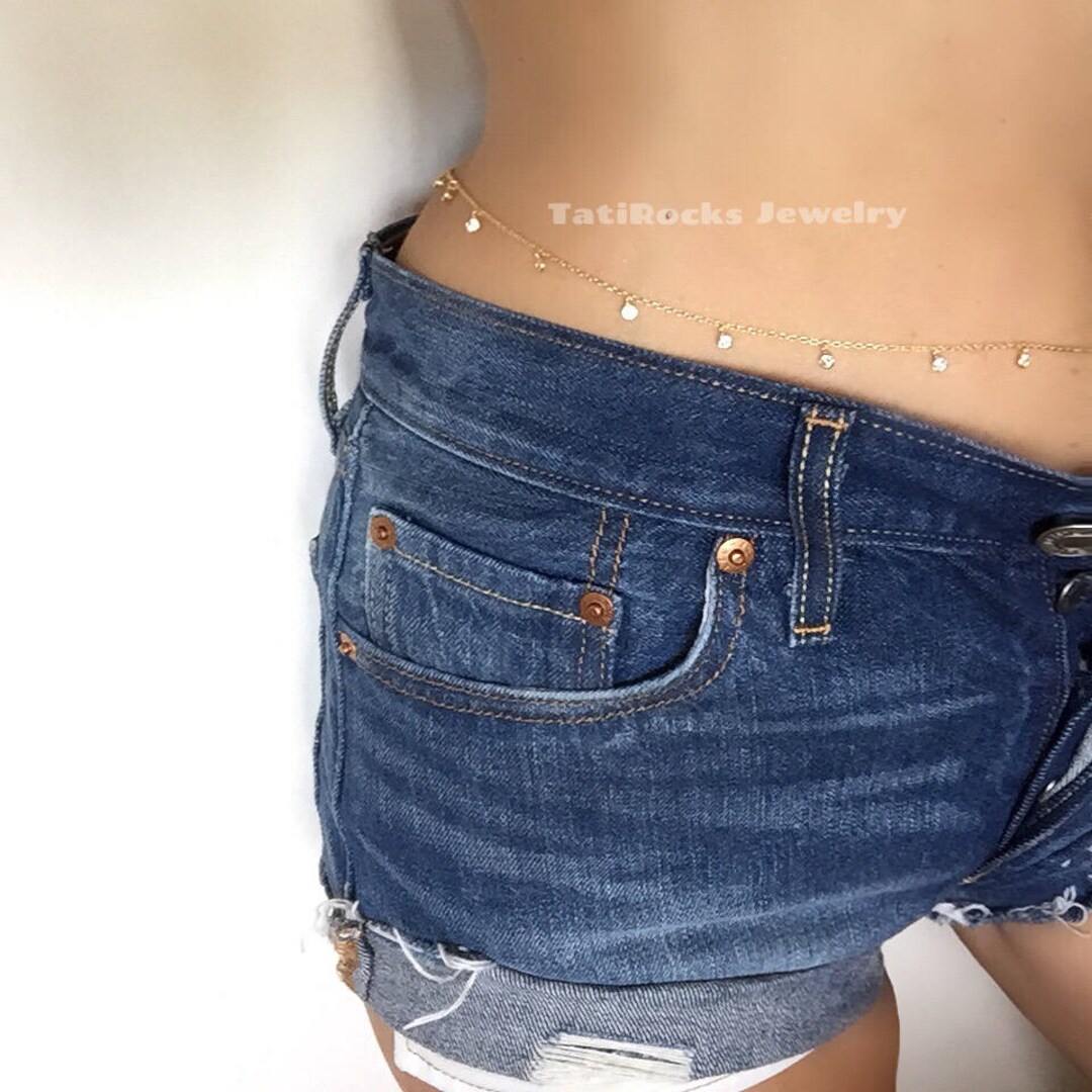 Flirty Diamond Shaker Belly Chain, Cubic Zirconia Belly Chain, Gold ...
