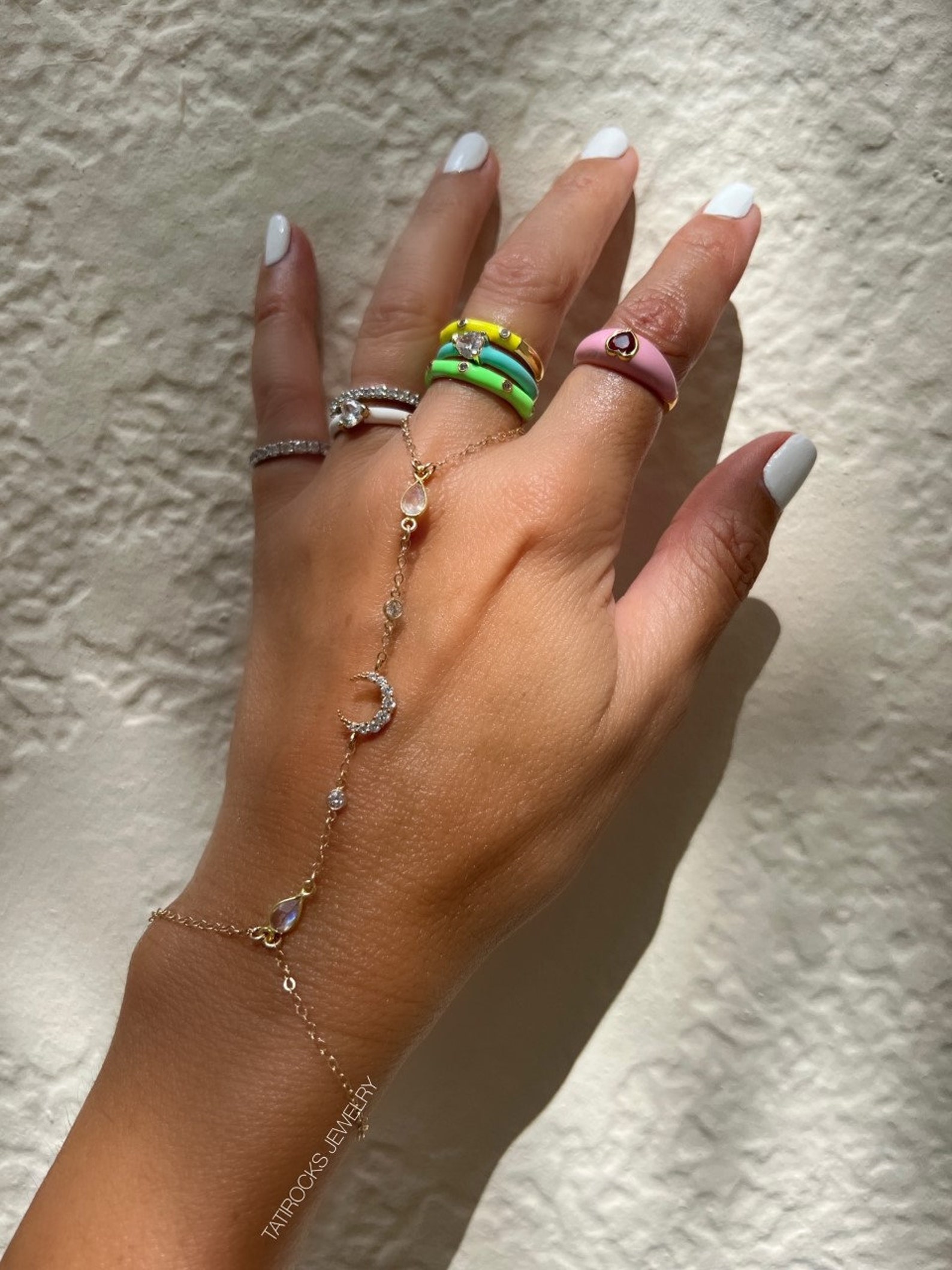 Moonstruck Moonstone Crescent Moon Bracelet, Moonstone Hand Chain, Moon ...