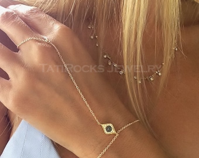 SALE Protection Evil Eye Hand Chain, Evil Eye Bracelet, Diamond Hand ...