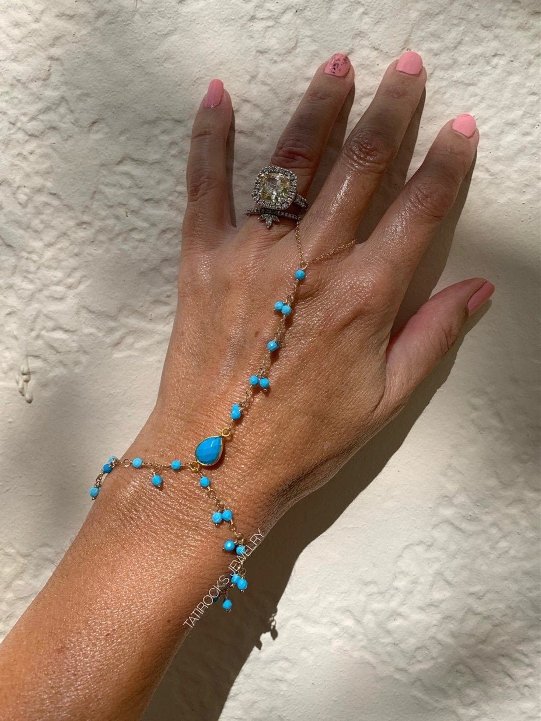 Sadie Turquoise Hand Chain, Turquoise Bracelet, Shaker Hand Chain ...