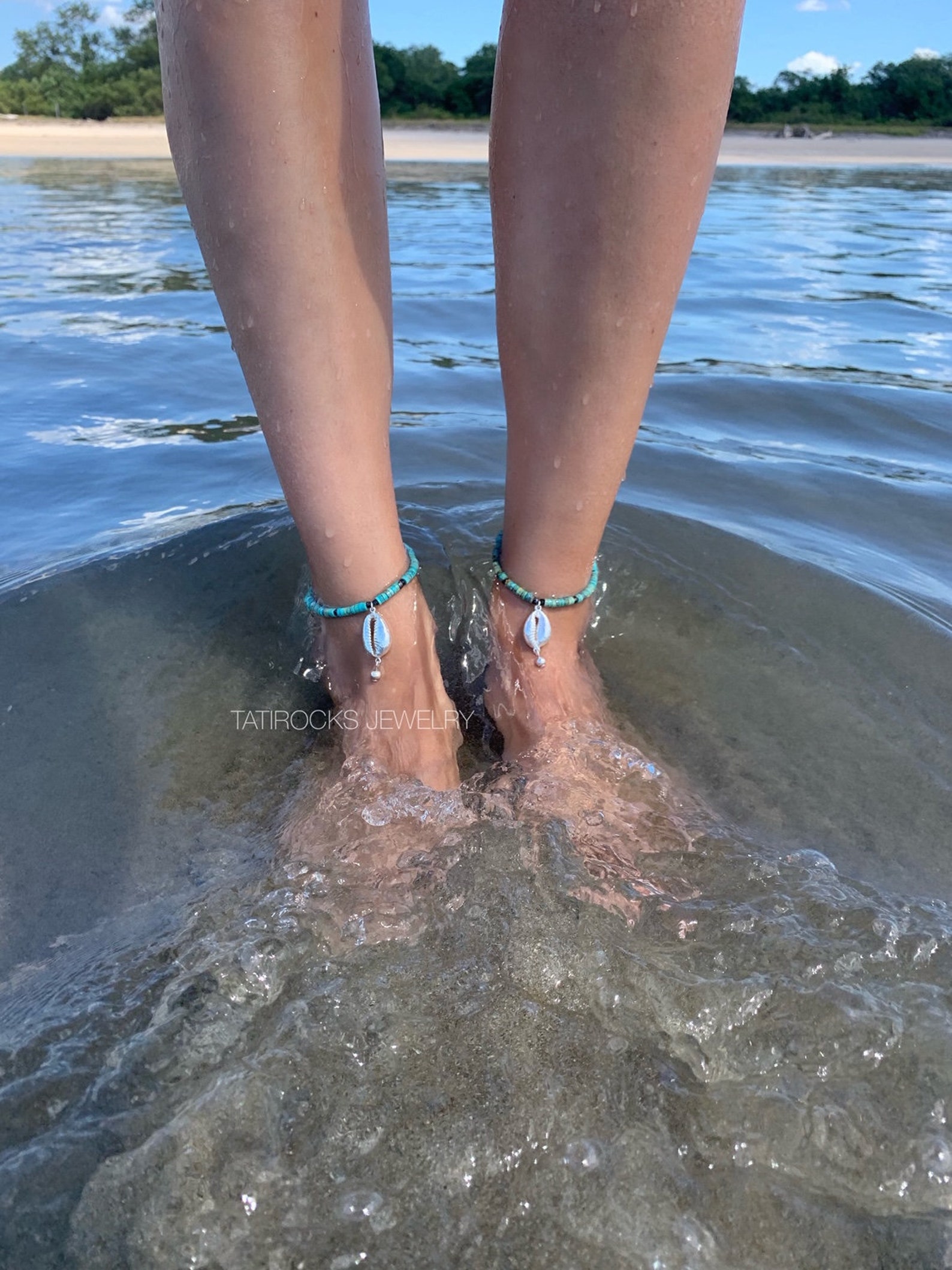 Vida Cowrie Shell Anklet, Cowry Shell Anklet, Turquoise Anklet, Mermaid ...