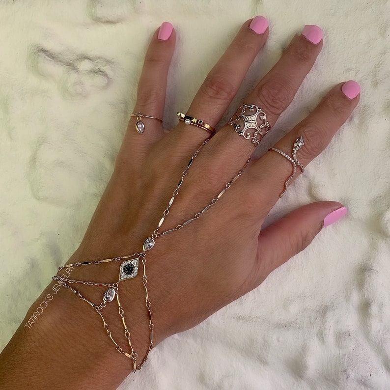 Knowing Evil Eye Hand Chain Evil Eye Bracelet Diamond Evil | Etsy