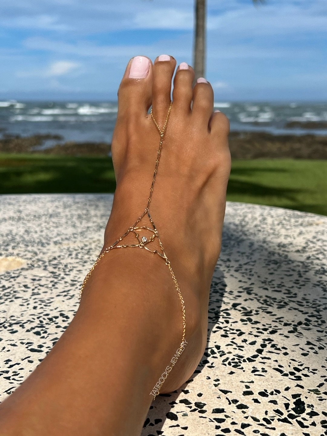 Ziggy CZ Anklet, Gold Barefoot Sandal, Foot Anklet, CZ Anklet, Foot ...