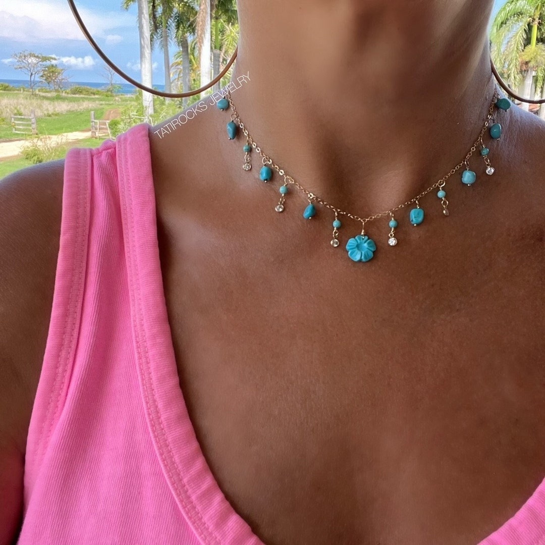 Coastal Turquoise Necklace, Shaker Necklace, CZ Shaker Necklace ...