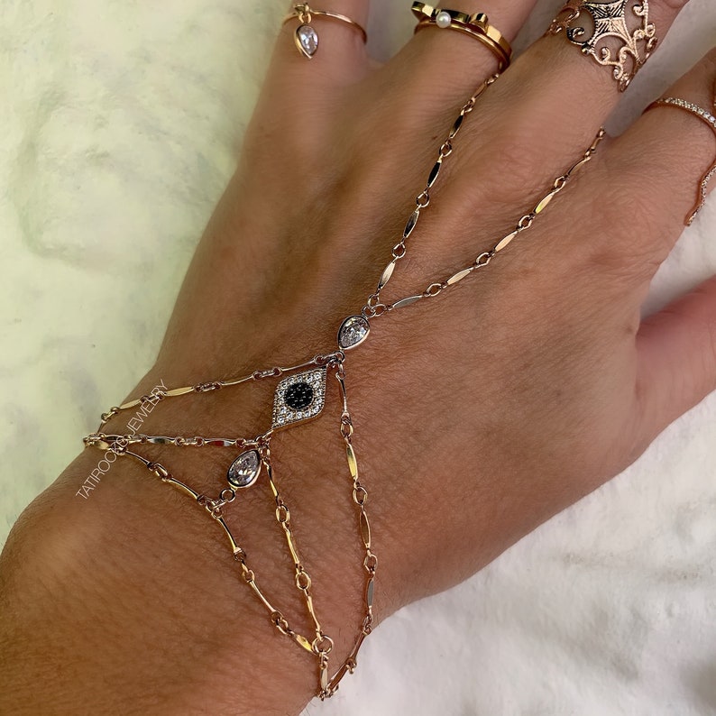 Knowing Evil Eye Hand Chain Evil Eye Bracelet Diamond Evil | Etsy