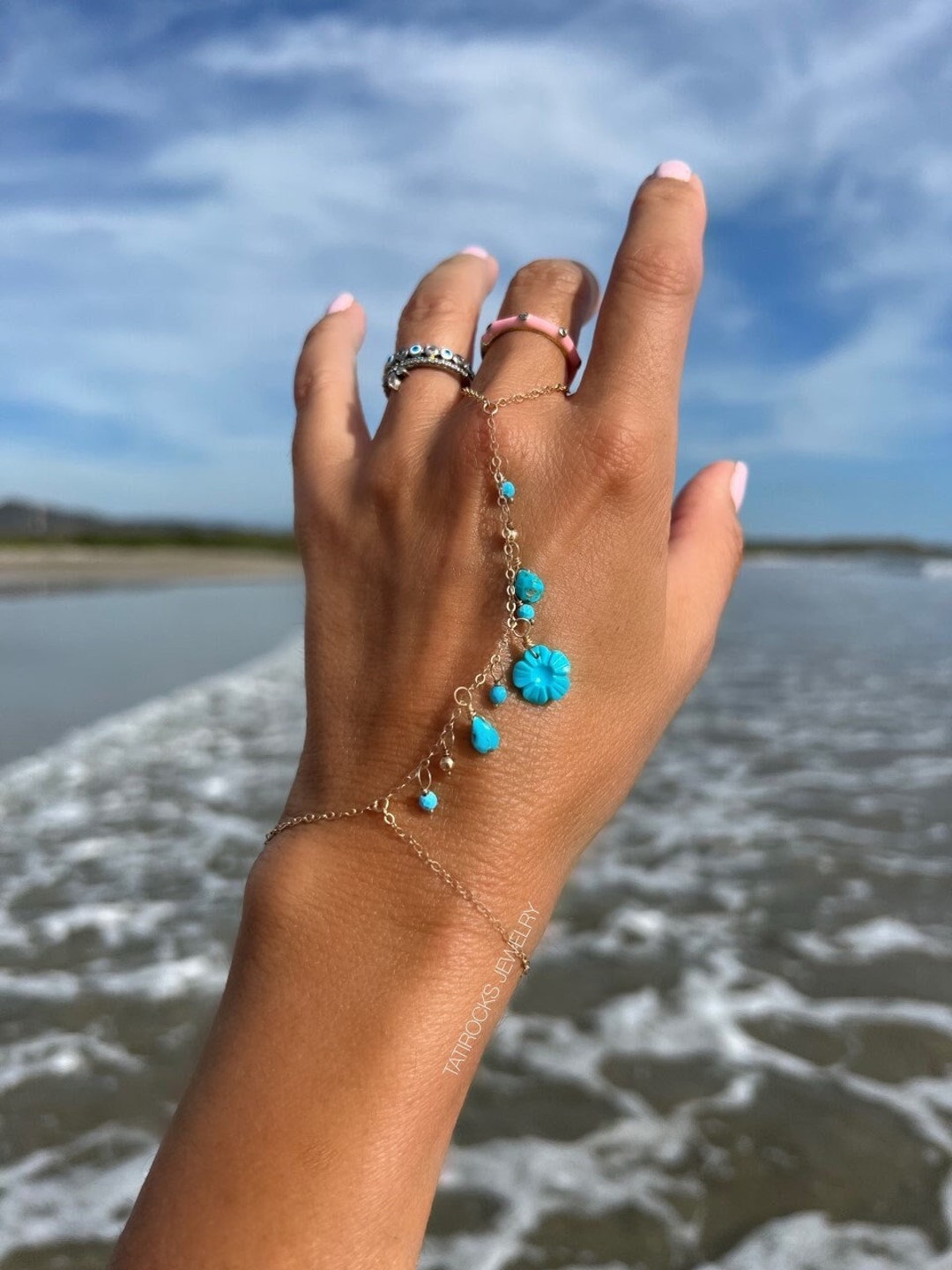 Jubilee Turquoise Hand Chain, Boho Dream Bracelet, Flower Bracelet ...