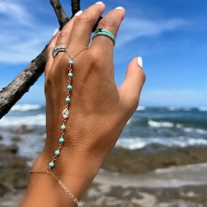 Cici Turquoise Hand Chain, Finger Bracelet, Boho Hand Chain, CZ Hand ...