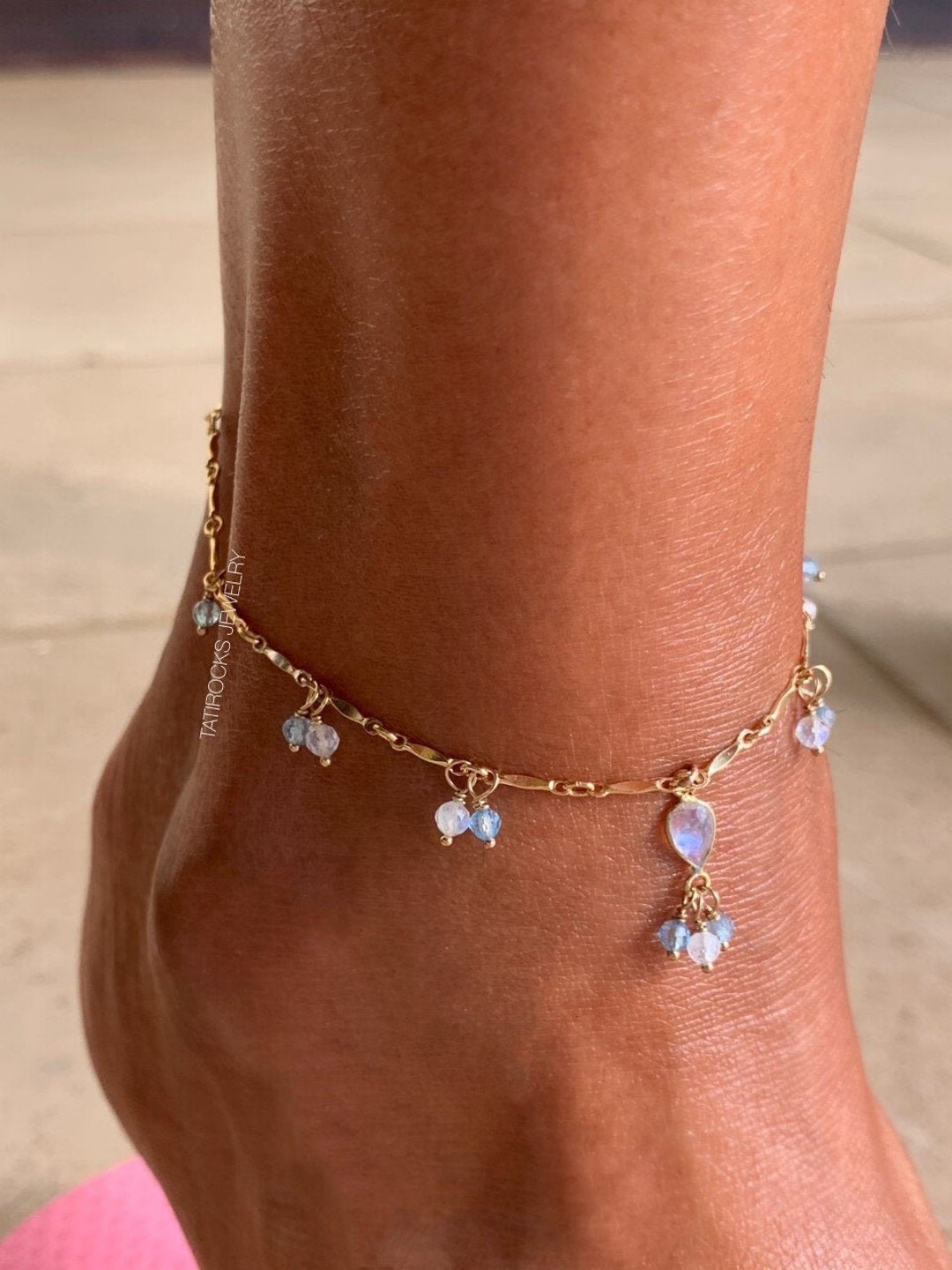 Serene Moonstone Anklet, Gold Moonstone Anklet, Gemstone Anklet, Foot ...