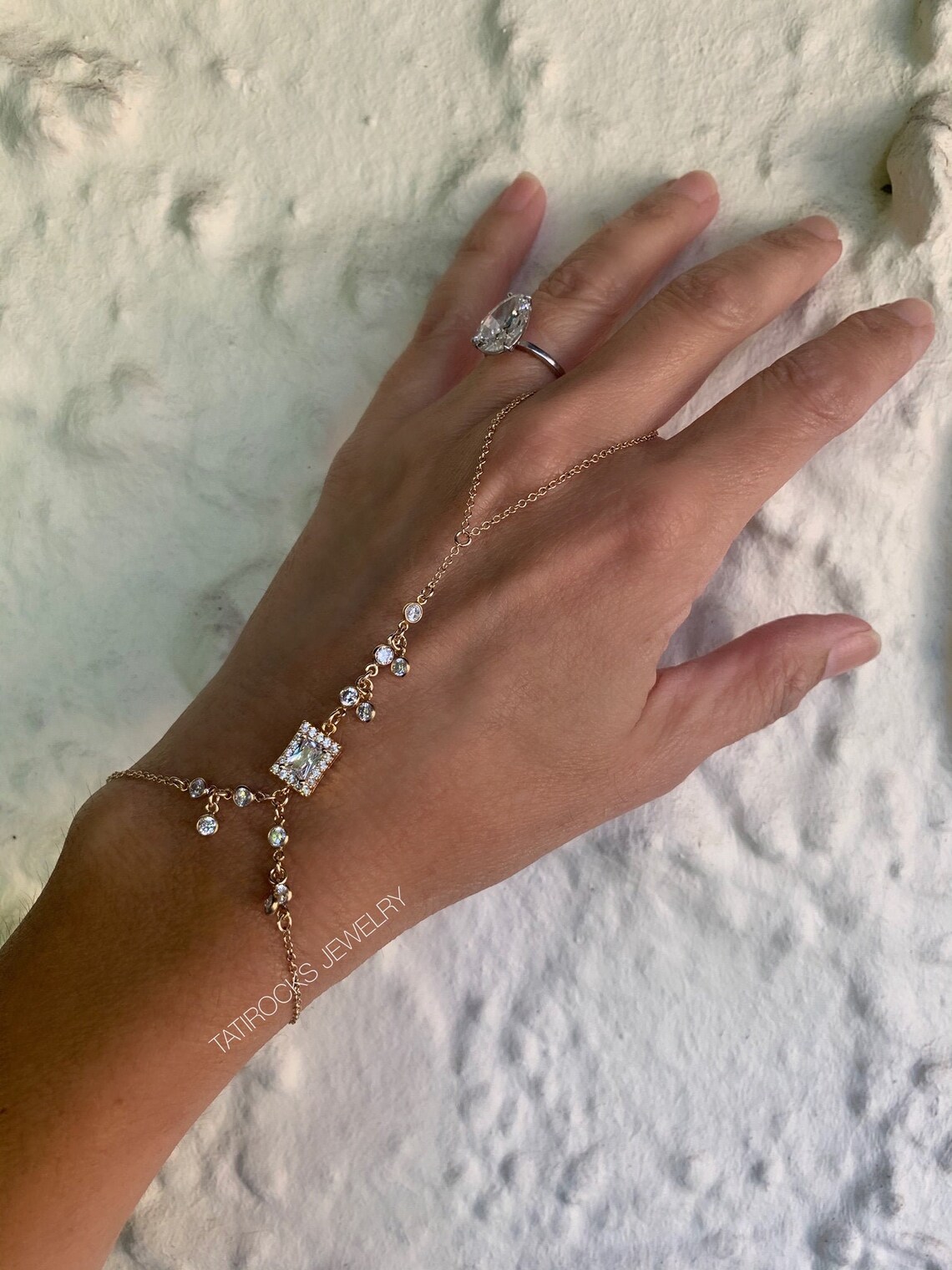 Treasure Gold Finger Bracelet CZ Hand Chain Gold Hand Chain | Etsy