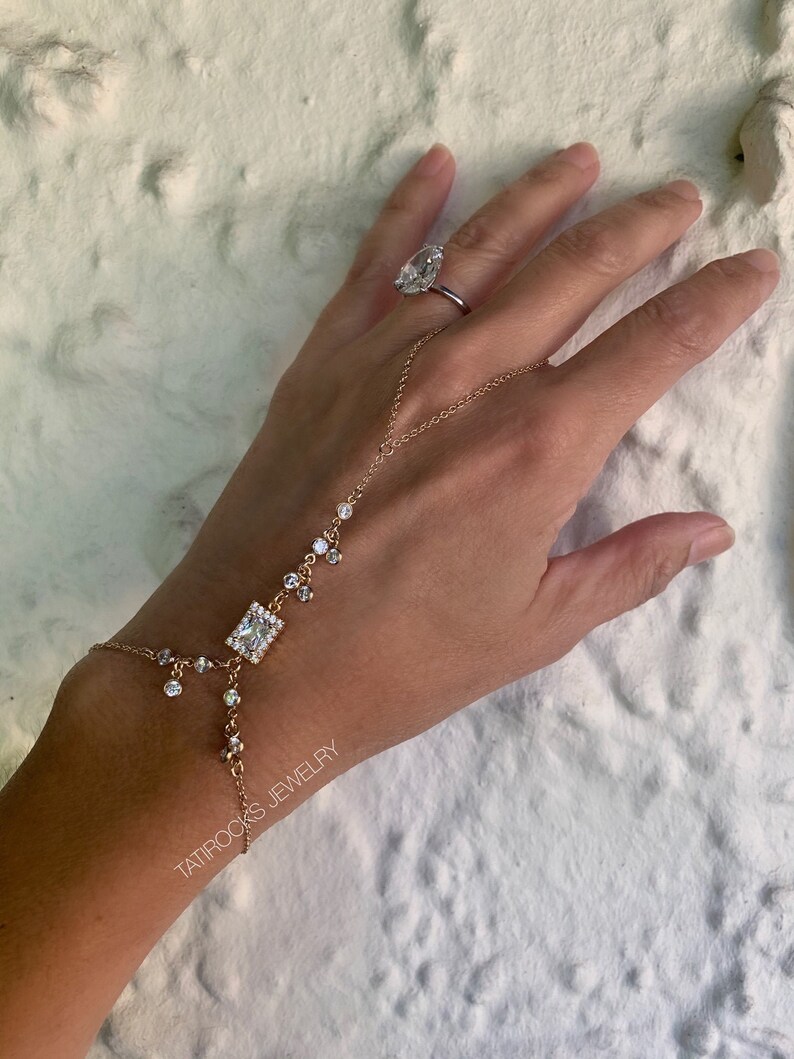 Treasure Gold Finger Bracelet CZ Hand Chain Gold Hand Chain | Etsy