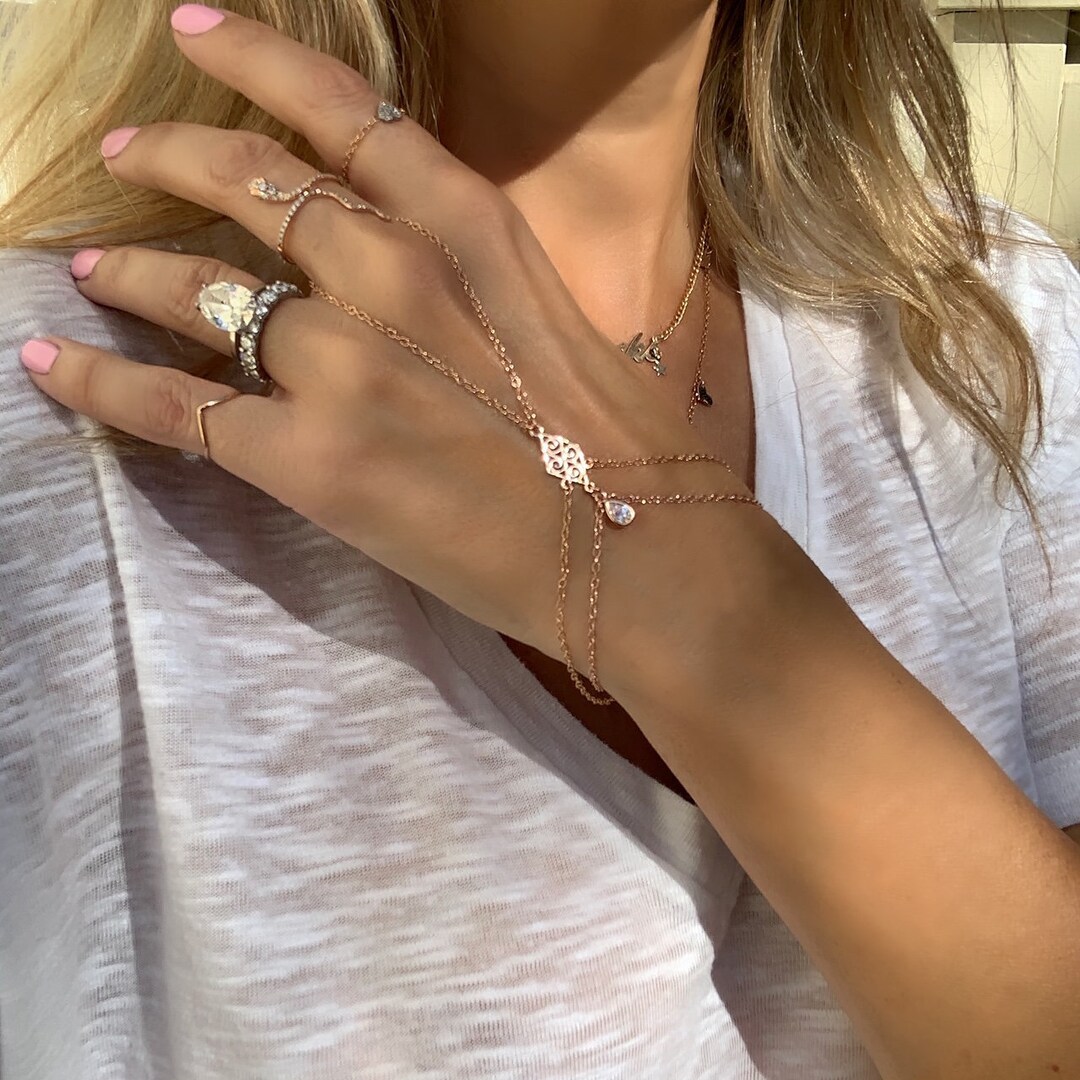 Gypsy Gold Finger Bracelet CZ Hand Chain Diamond Hand Chain - Etsy