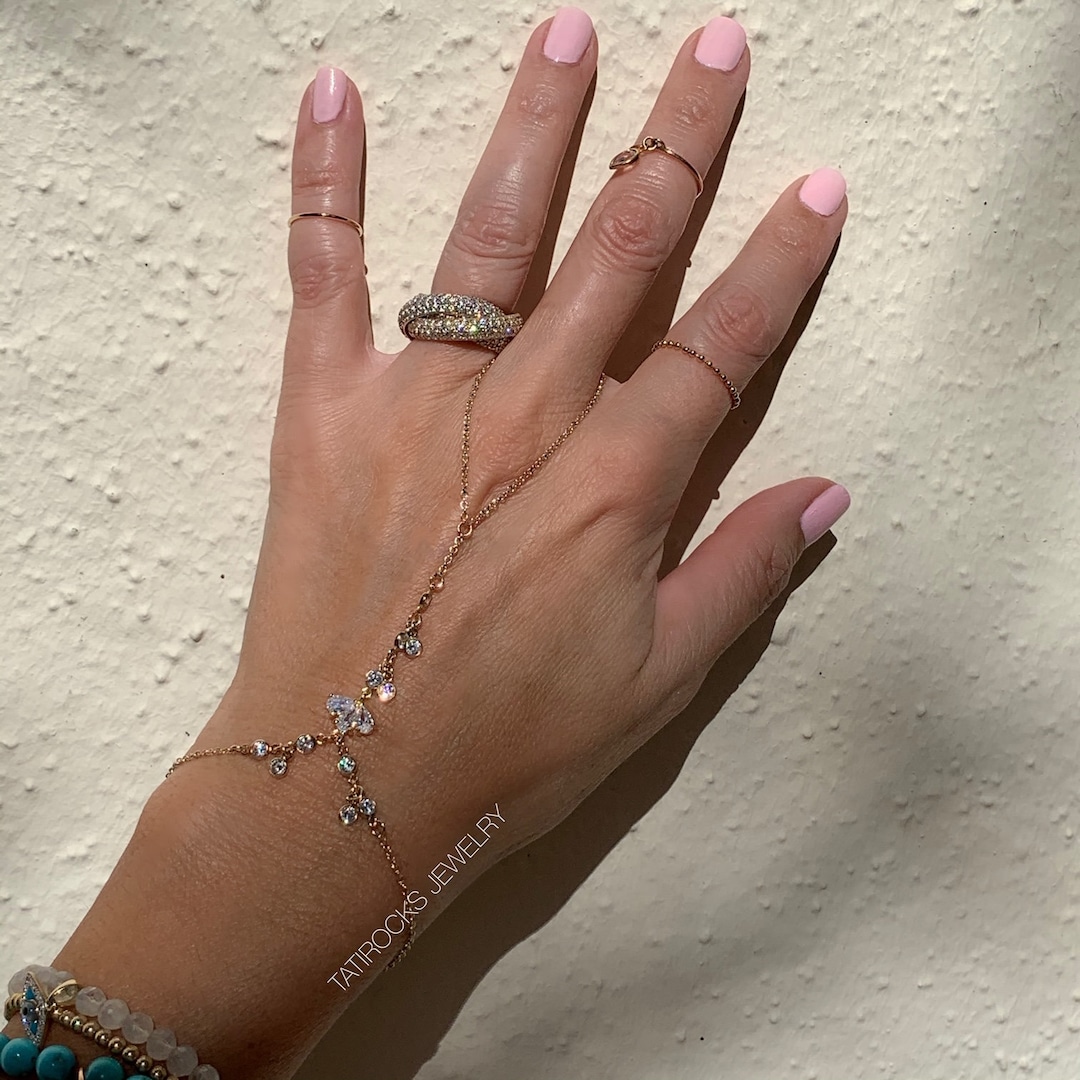 Victoria Gold Finger Bracelet, CZ Hand Chain, Gold Hand Chain, Diamond ...