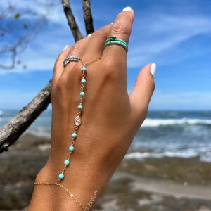 Cici Turquoise Hand Chain, Finger Bracelet, Boho Hand Chain, CZ Hand ...
