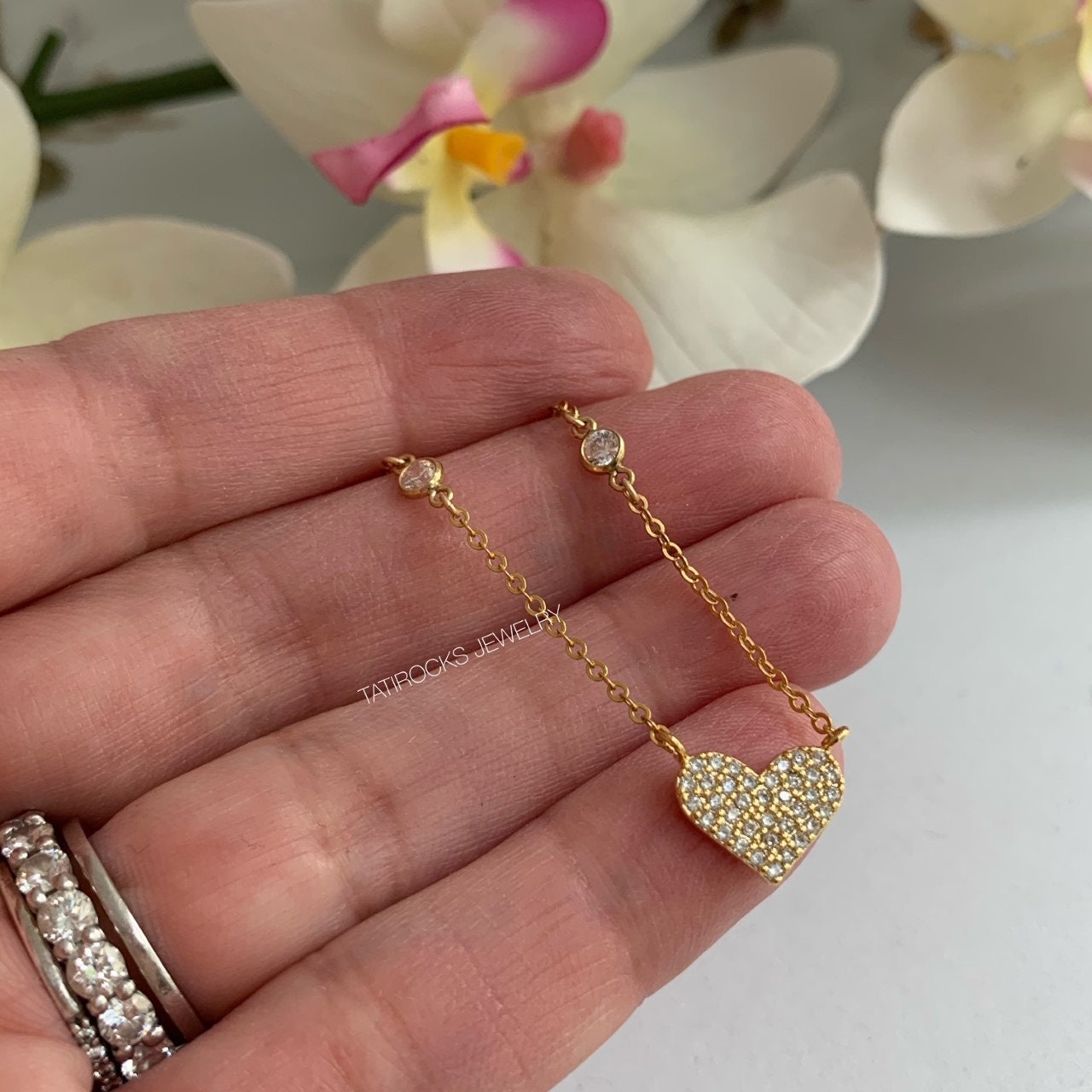 Smitten Cubic Heart Necklace Gold Heart Necklace CZ Heart | Etsy