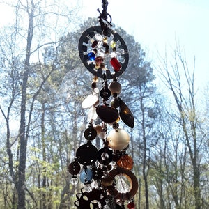 Recycled Repurposed Thread Spool Beaded Heart Leaf Charm Glass Teardrop ...