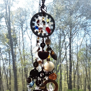 Recycled Repurposed Thread Spool Beaded Heart Leaf Charm Glass Teardrop ...