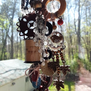 Recycled Repurposed Thread Spool Beaded Heart Leaf Charm Glass Teardrop ...