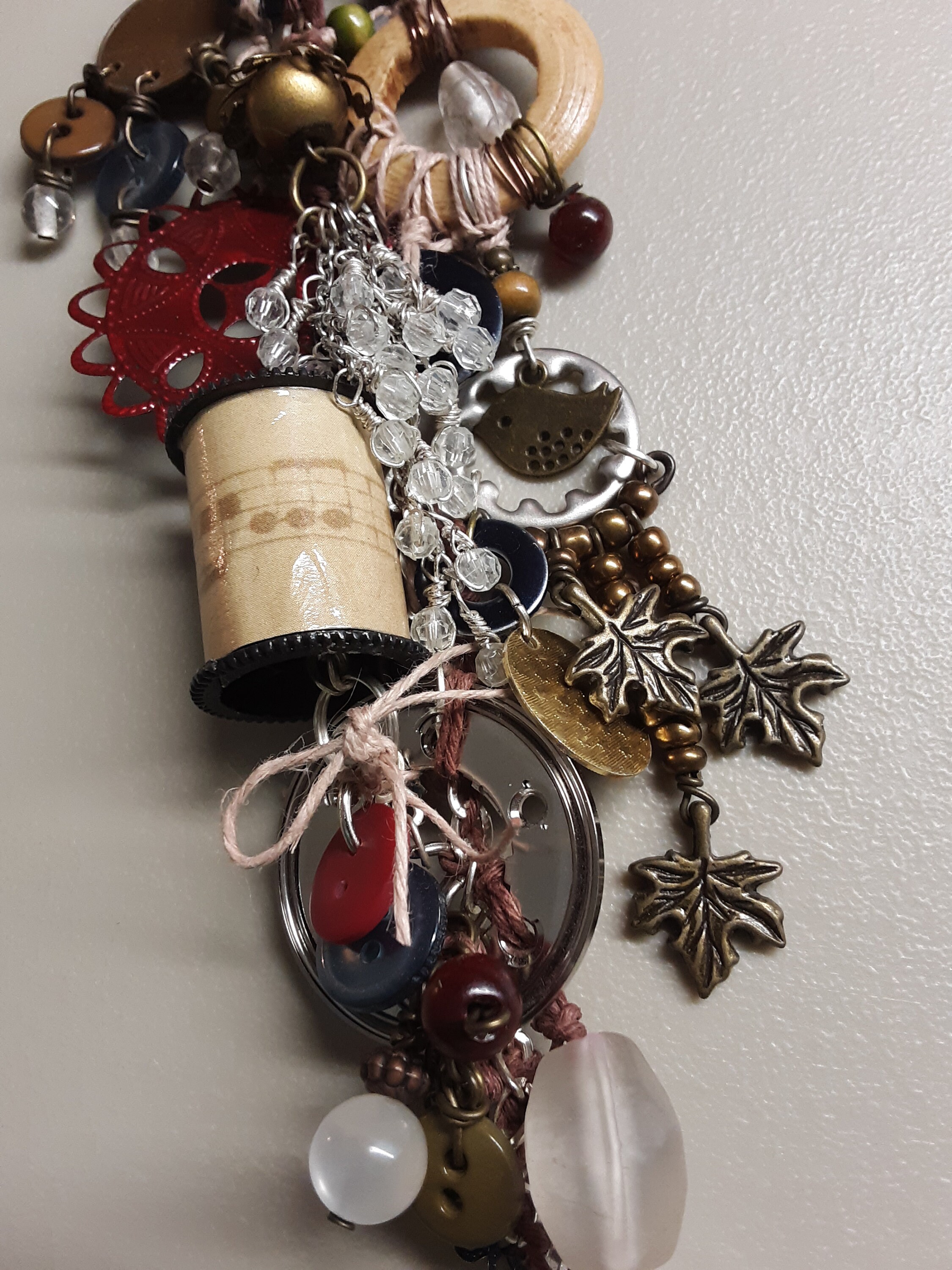 Recycled Repurposed Thread Spool Beaded Heart Leaf Charm | Etsy