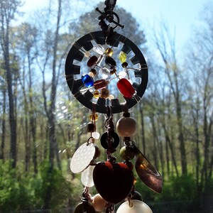 Recycled Repurposed Thread Spool Beaded Heart Leaf Charm Glass Teardrop ...