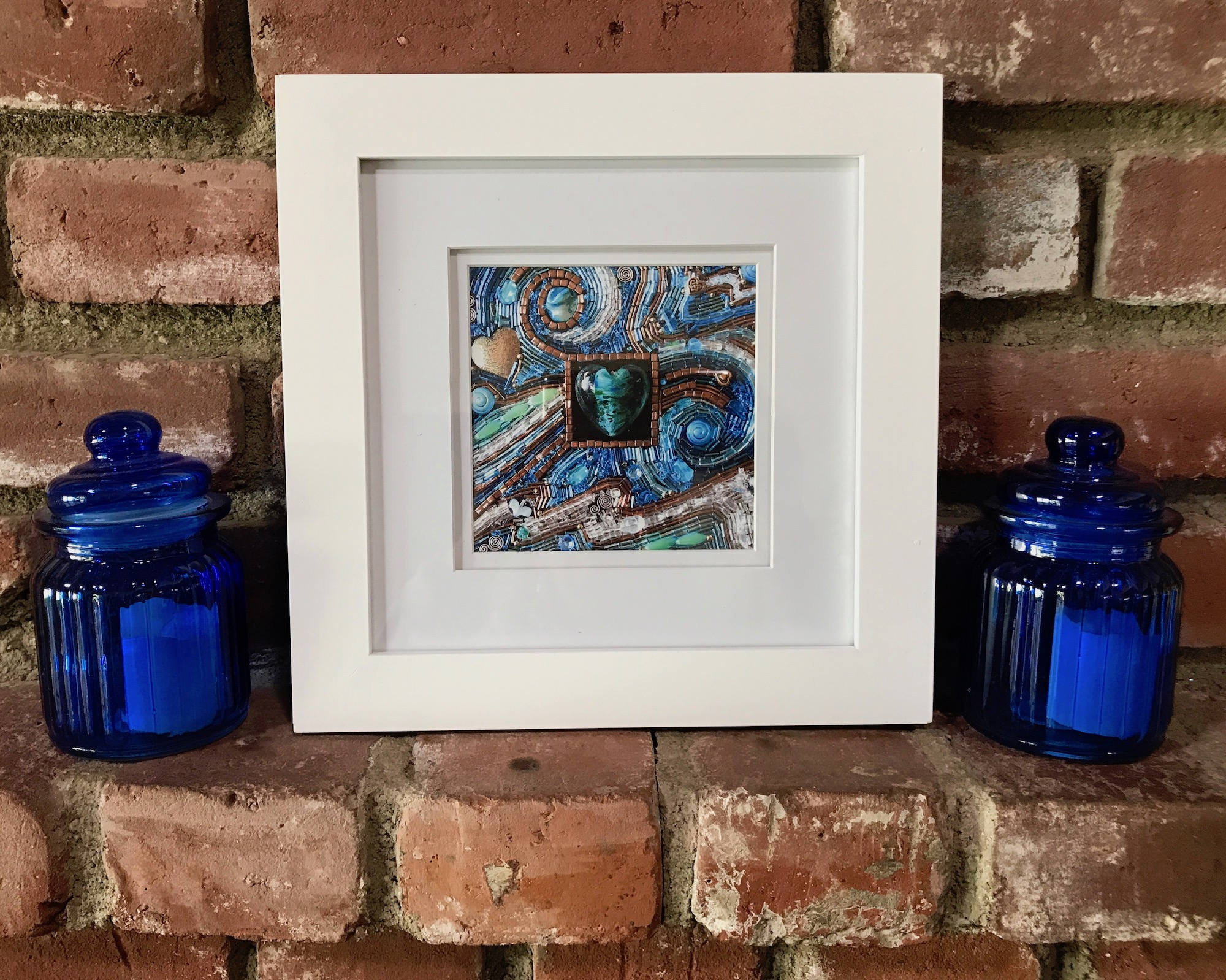 Ocean Heart Fine Art Print Framed 5x5 Inch beaded Mosaic Art, Wall Art ...