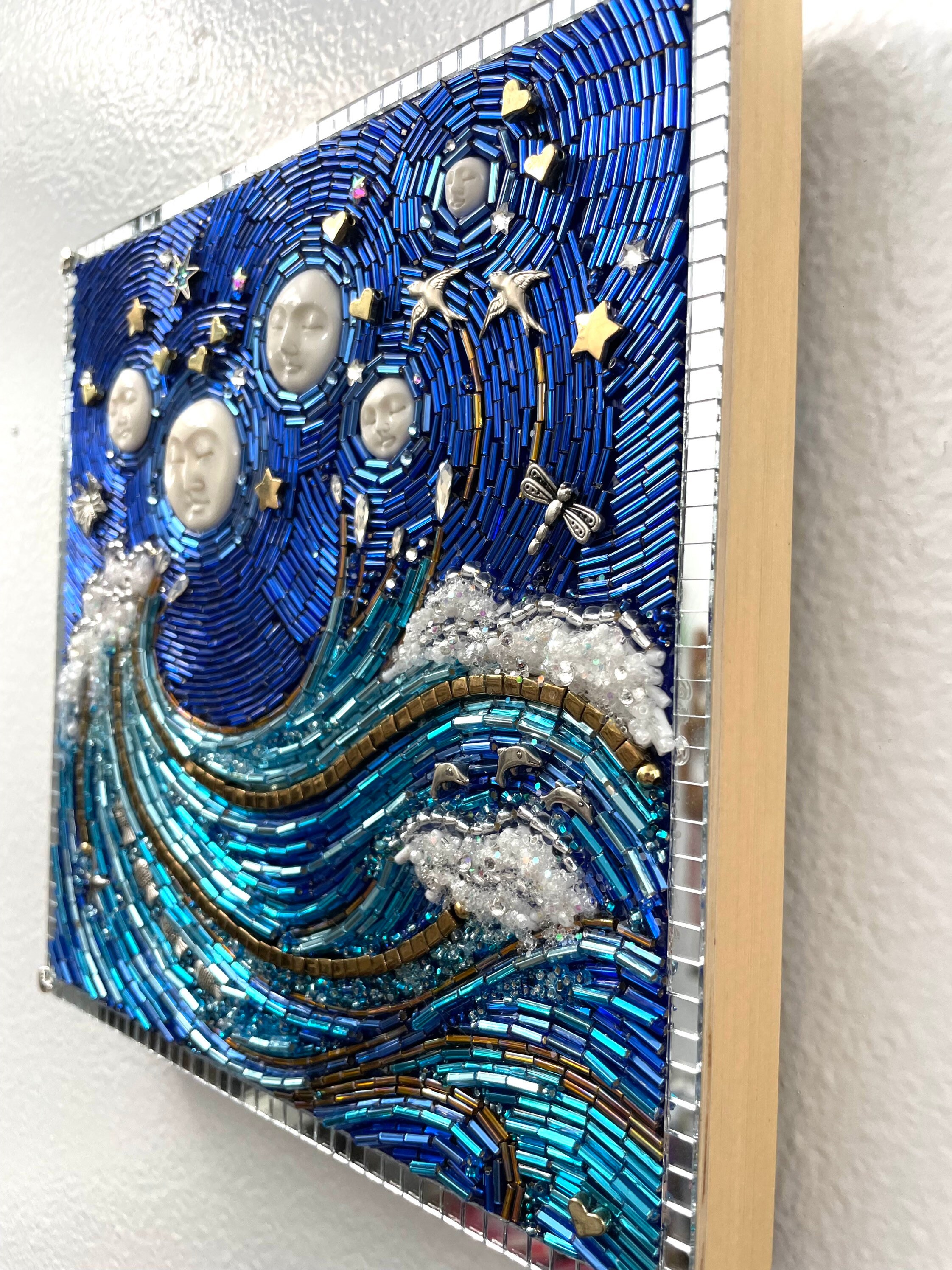 If the Moon Had Friends Beaded Mosaic Wall Art Ocean Themed Mixed Media ...
