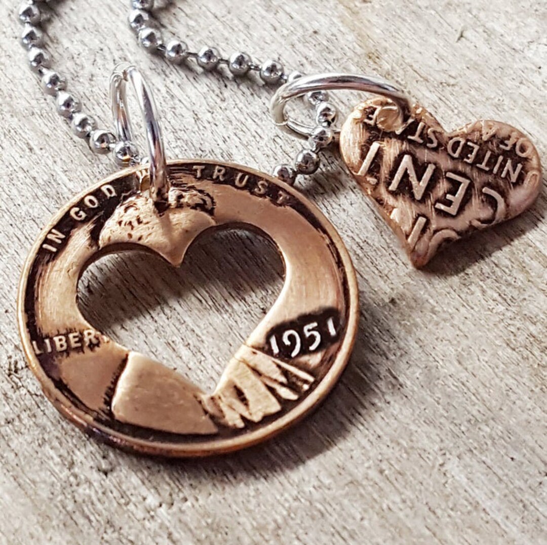 75th Birthday 1951 Penny Heart Necklace 75th Birthday Gift 75th ...