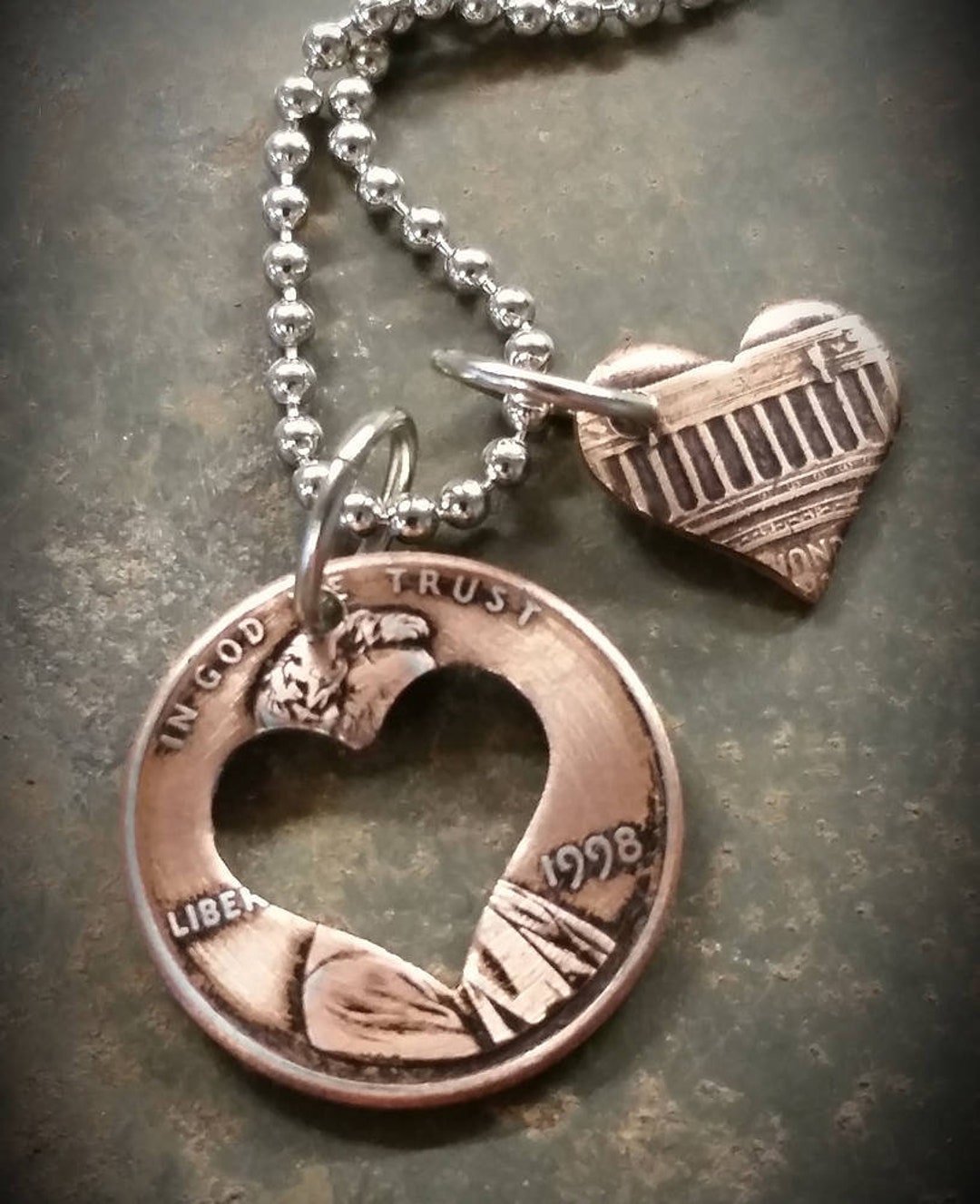28th Birthday Gift 1998 Penny Heart Necklace 28th Anniversary 28th ...