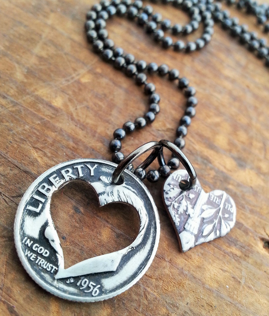 68th Birthday 1956 Silver Dime Heart Necklace 68th Birthday Valentine's ...