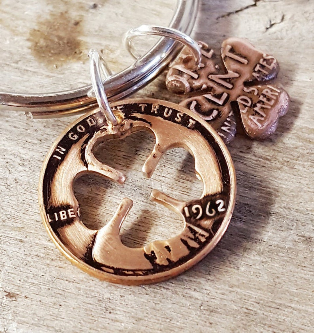 1962 64th Birthday Lucky Penny Four Leaf Clover Keychain 64th ...