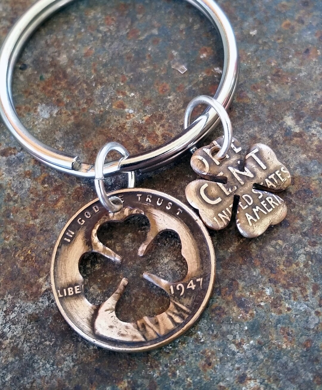 77th Birthday Gift 1947 Lucky Penny Four Leaf Clover Key Chain St ...