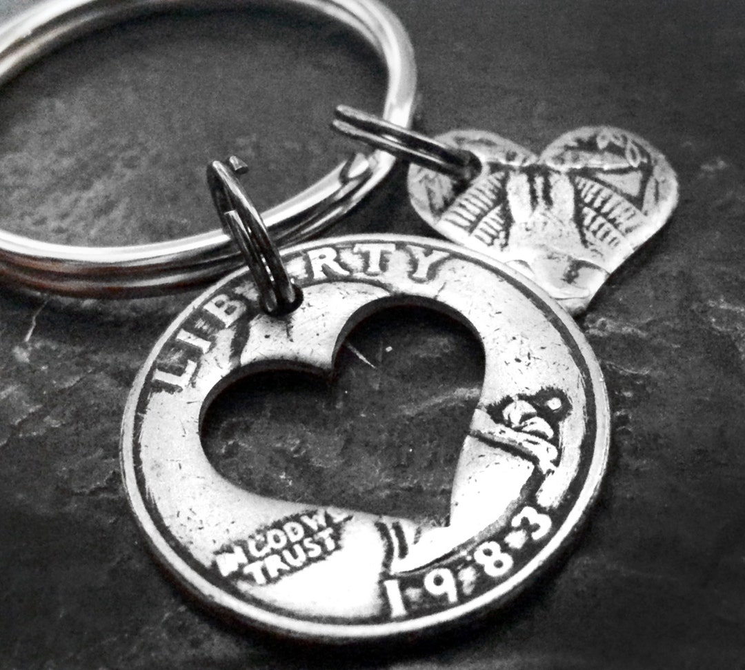 42nd Birthday 1983 Quarter Heart Keychain 42nd Birthday Gift 42nd ...