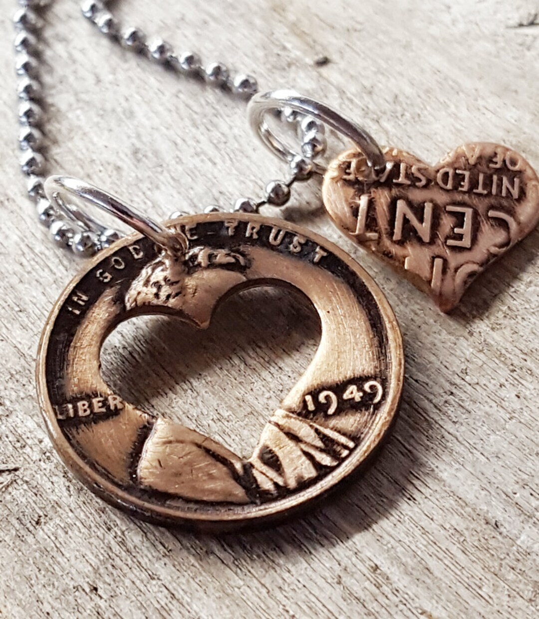 77th Birthday 1949 Penny Heart Necklace 77th Birthday Gift Valentine's ...
