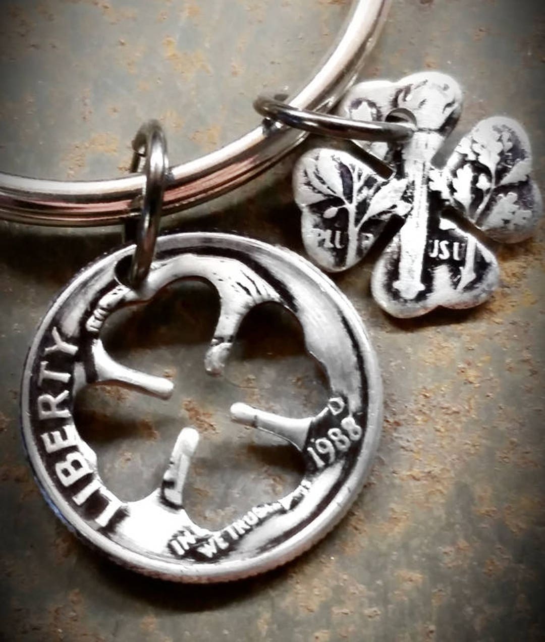 1988 37th Birthday Dime Four Leaf Clover Keychain 37th Anniversary St ...